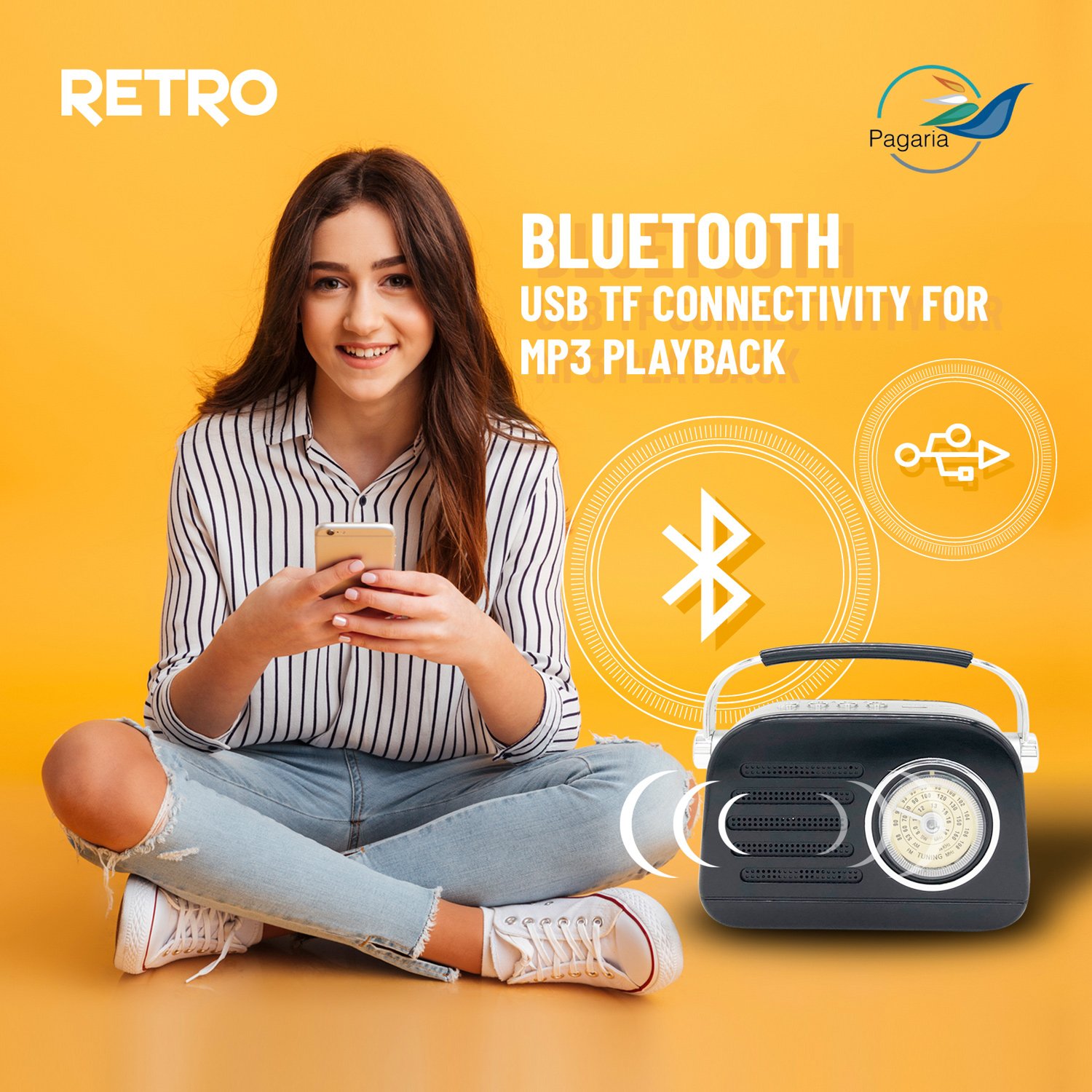 Pagaria RETRO FM/AM/SW Portable Radio with Bluetooth, USB – Melody Media