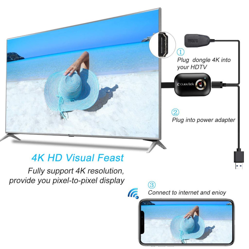 Cubetek 4k Wireless Display Dongle for Mirroring / Miracast,/ Screen ...
