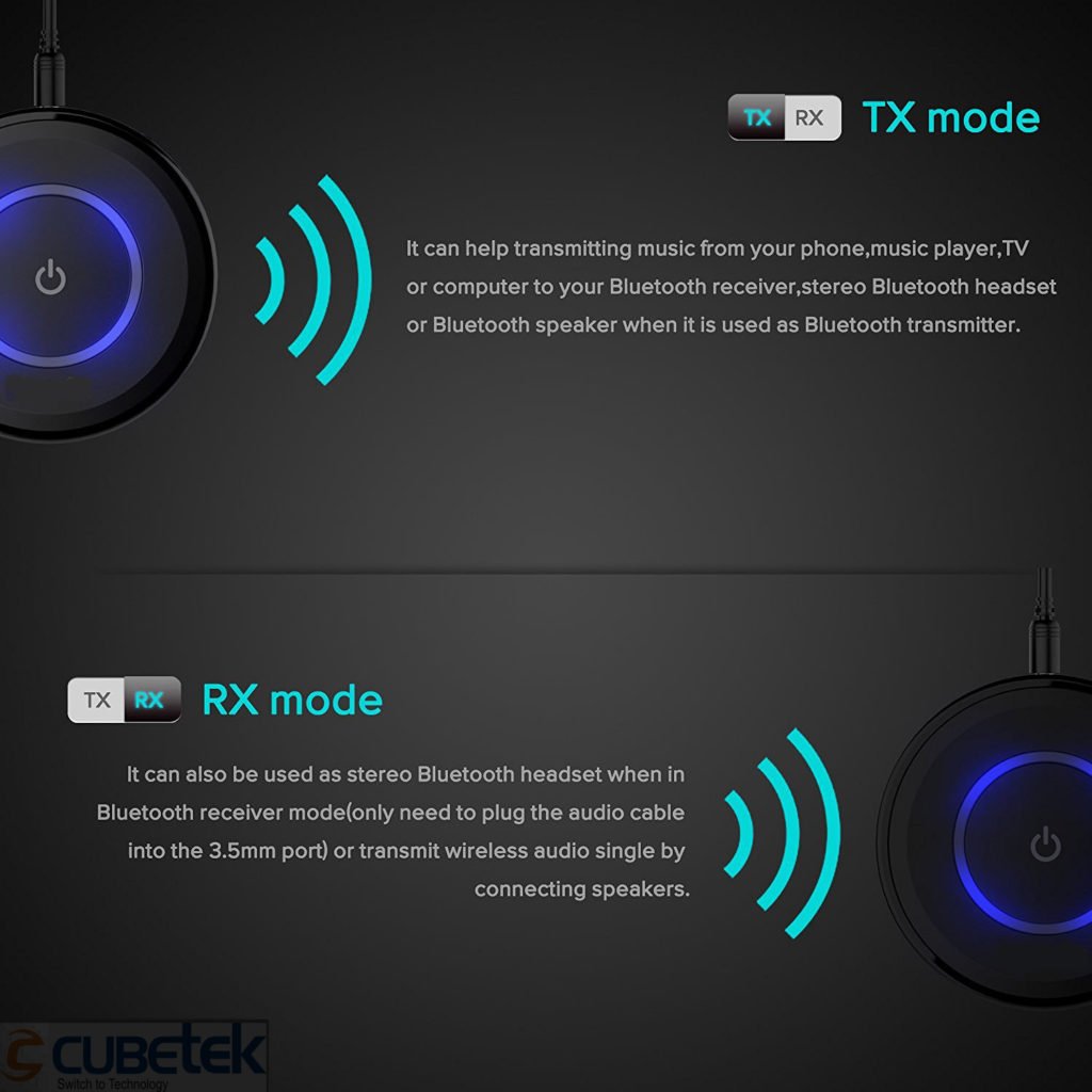 Cubetek 2 In 1 Bluetooth Transmitter & Receiver V 5.0, Wireless 3.5mm ...