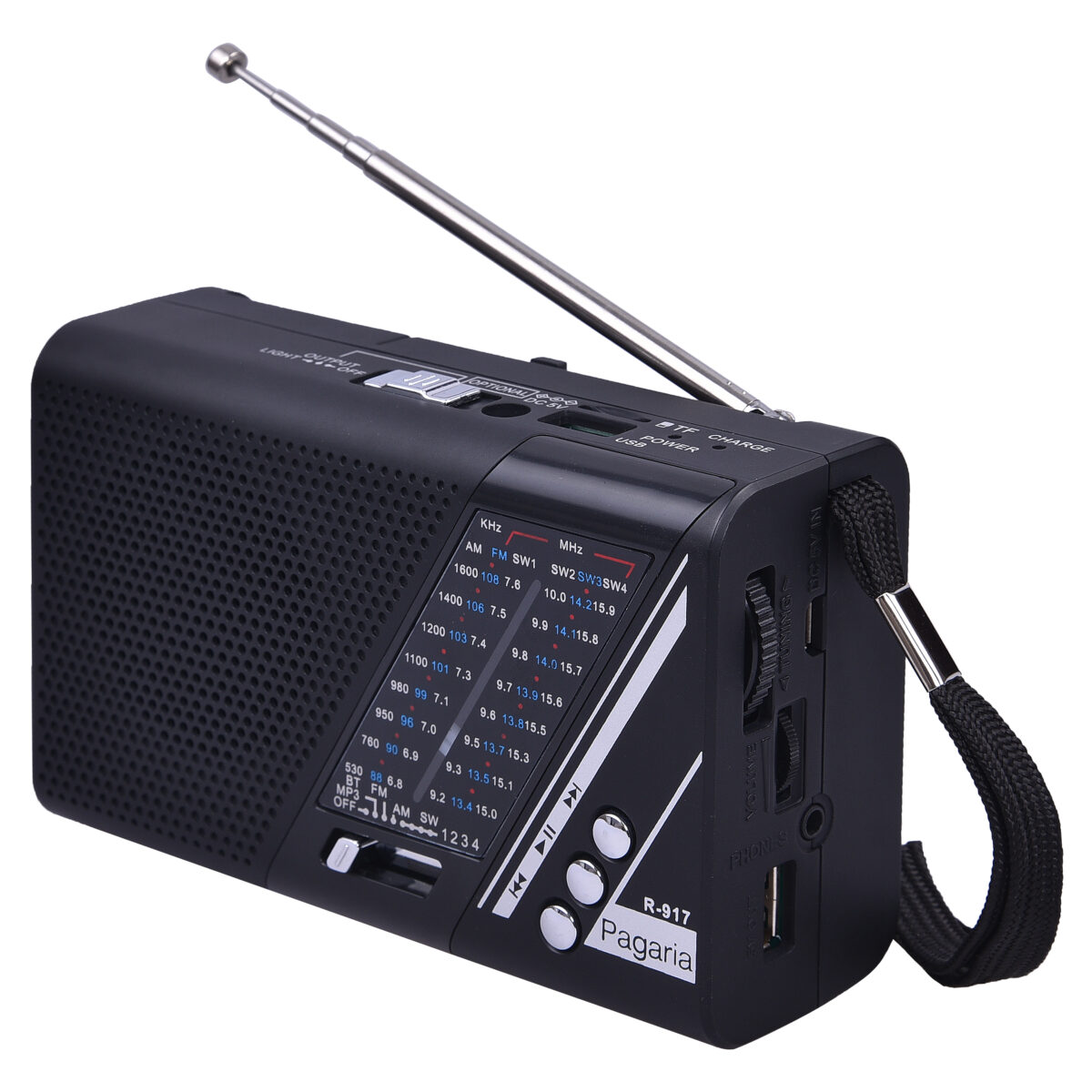 PAGARIA Portable FM/AM/SW Radio with 5 Watts Sound, Bluetooth/USB/TF ...